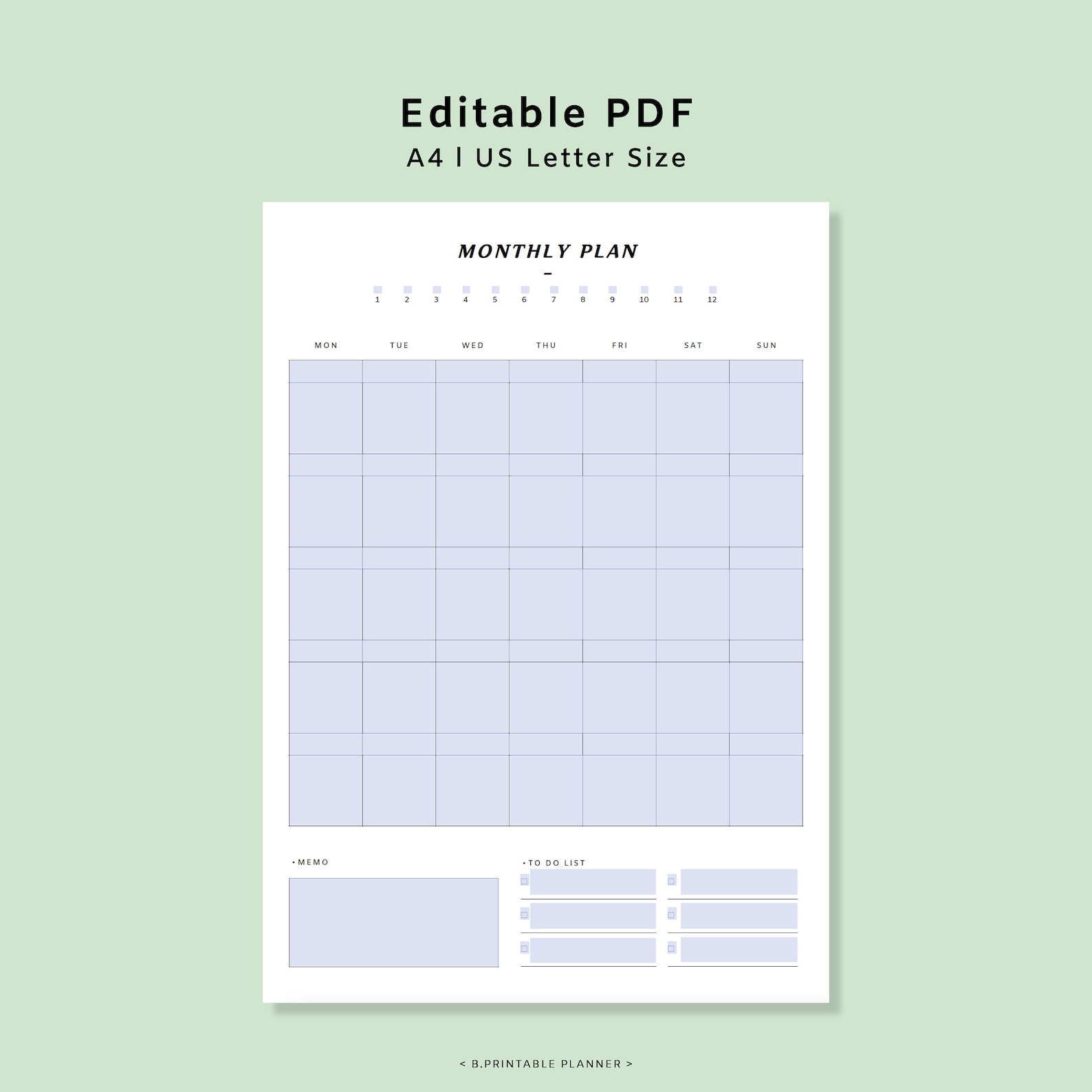 Editable Monthly Planner Printable Planner A4 US Letter Mon / | Etsy