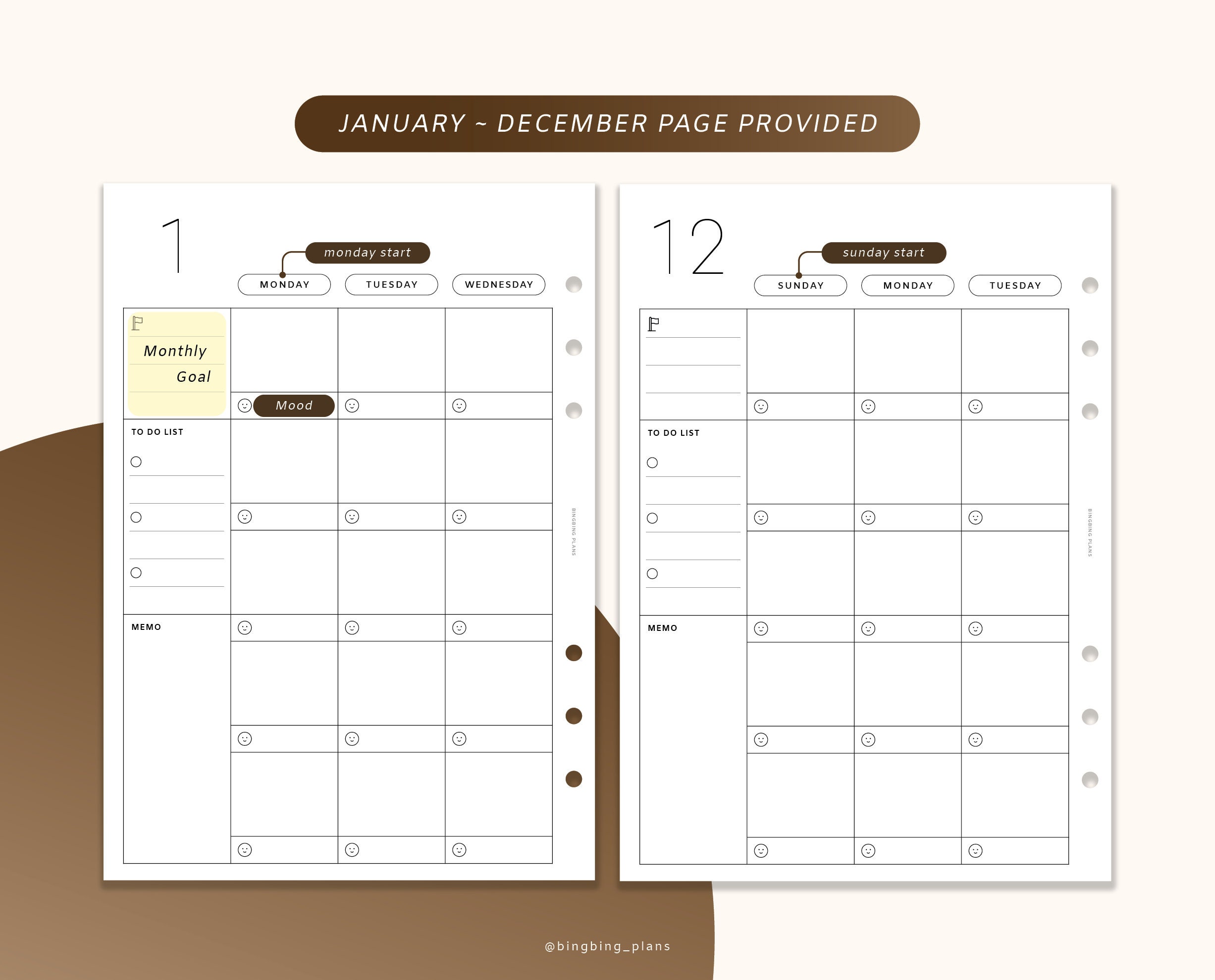 Monthly Overview : Monthly Blank Calendar, MO2P Layout, Undated Monthly ...