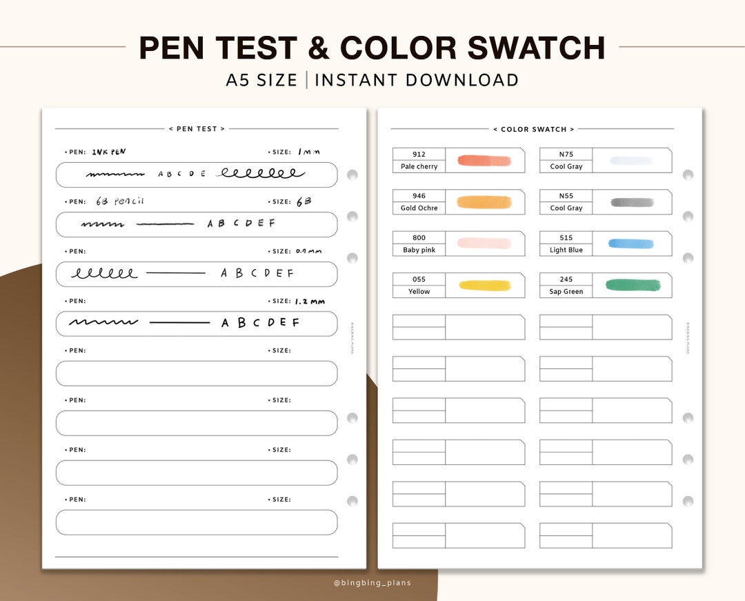 Pen Test Paper, Pen Color Swatches, Bullet Journal, Planner Pens Test ...