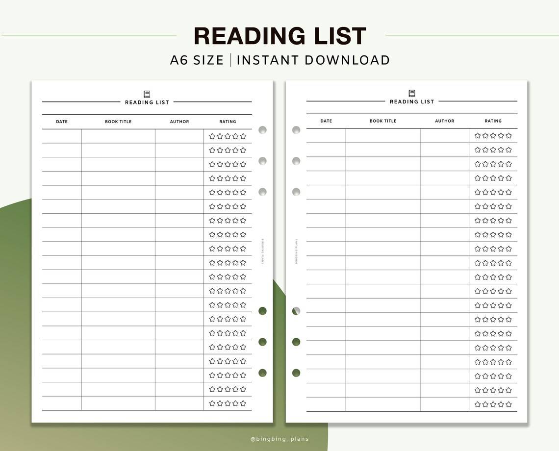 A6 Size : Reading List Template, Book Planner, Reading Log, Simple ...