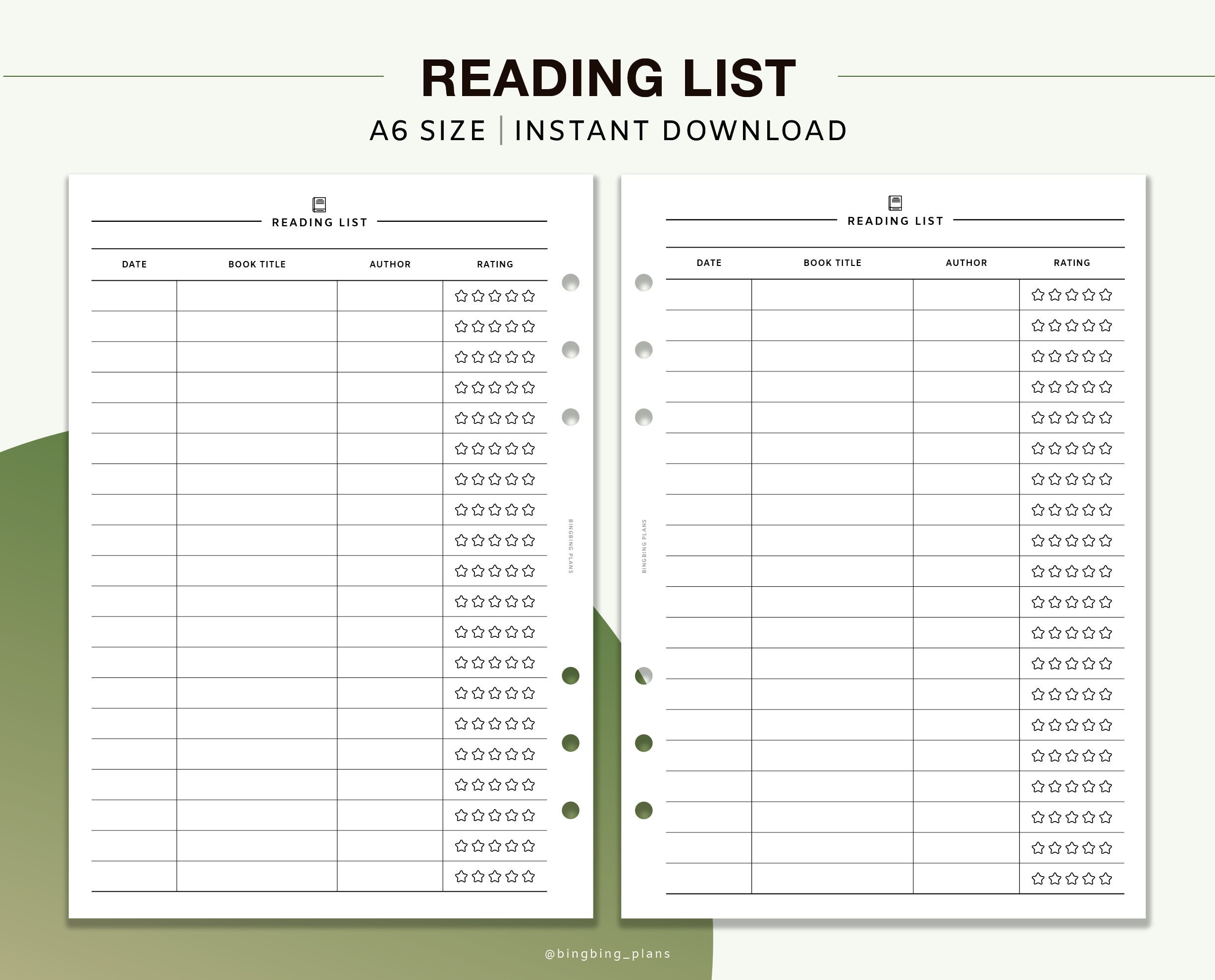 A6 Size : Reading List Template, Book Planner, Reading Log, Simple ...