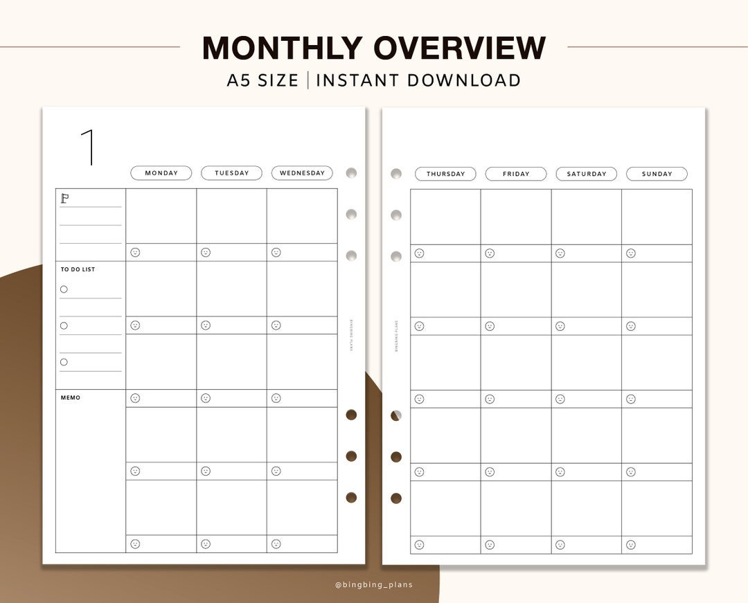 Monthly Overview : Monthly Blank Calendar, MO2P Layout, Undated Monthly ...
