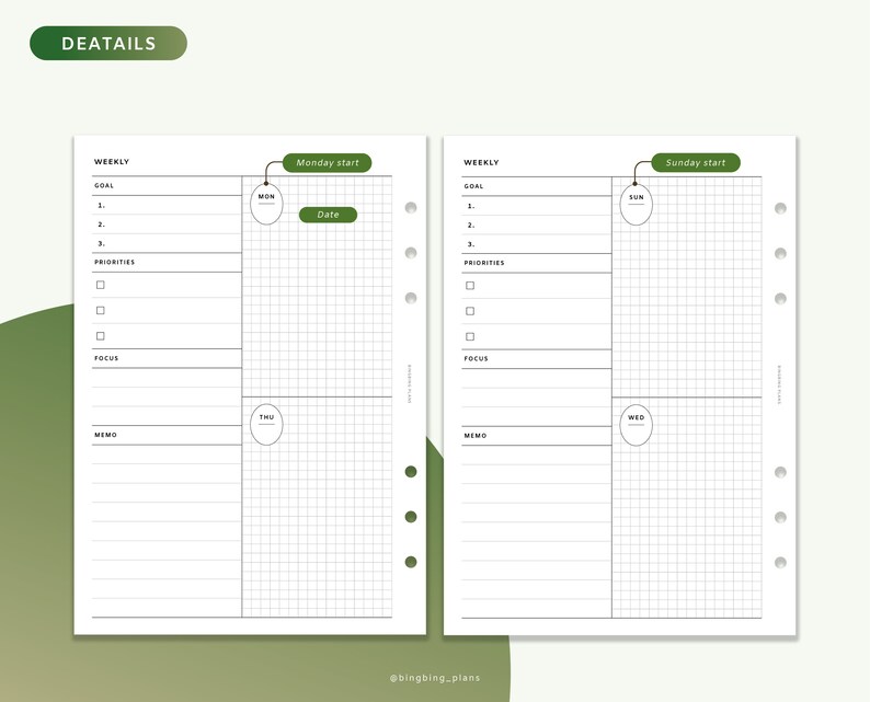 A6 Size : Week at a Glance Printable Inserts WO2P Simple - Etsy