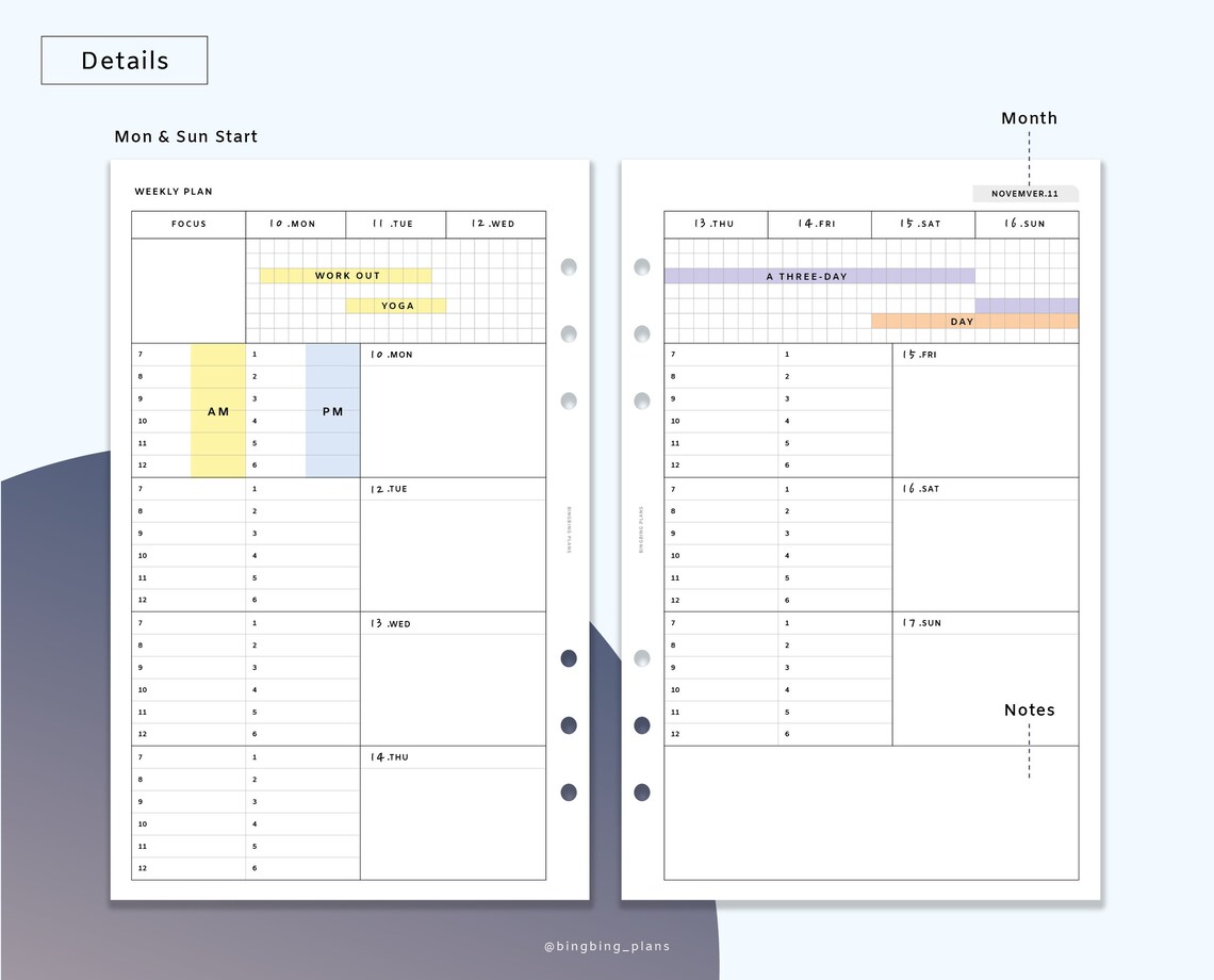 Hourly Weekly Schedule Planner Printable Inserts, Office Planner, Week ...