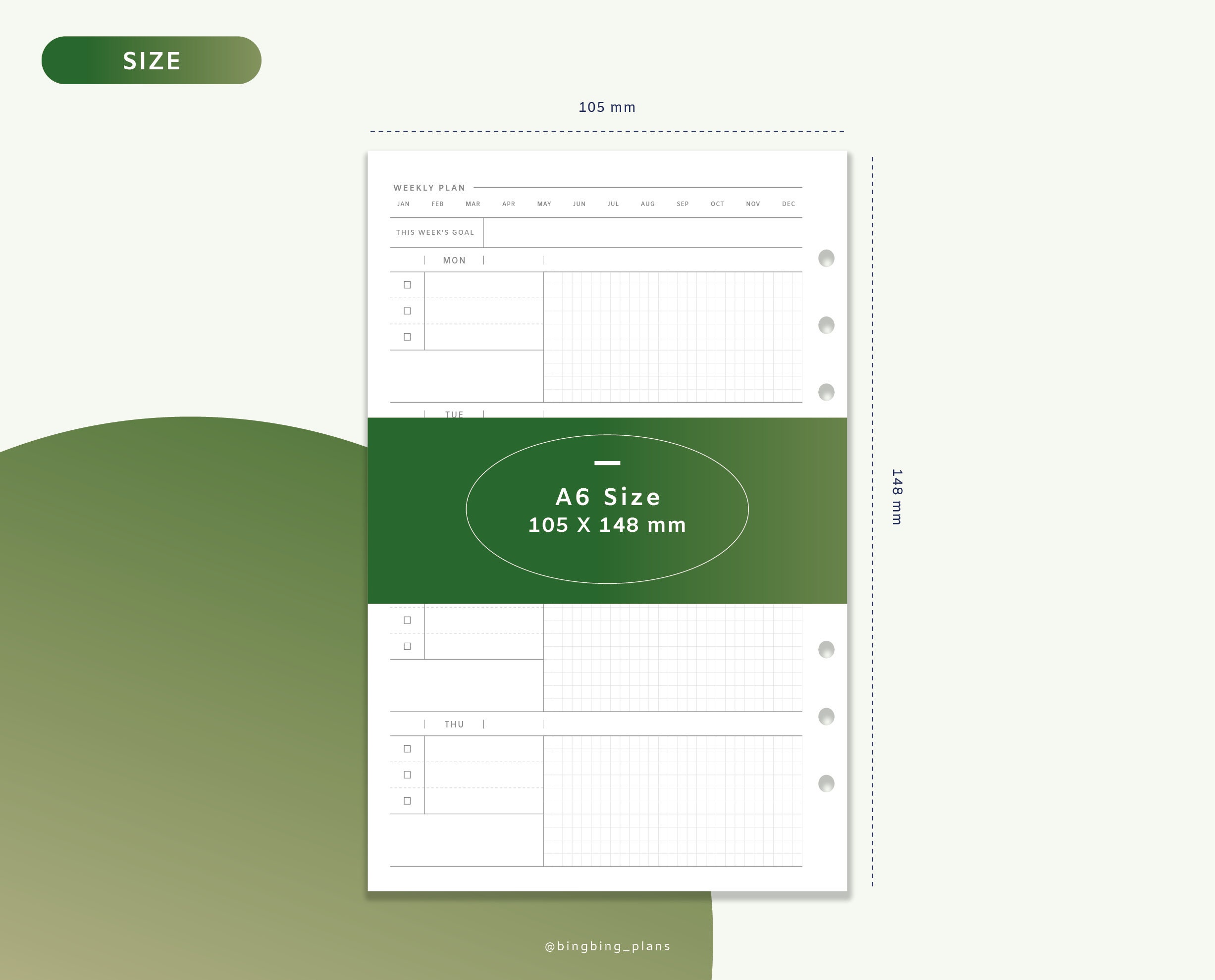 A6 Size : Weekly Undated Planner, WO2P , Week on Two Pages, Weekly ...