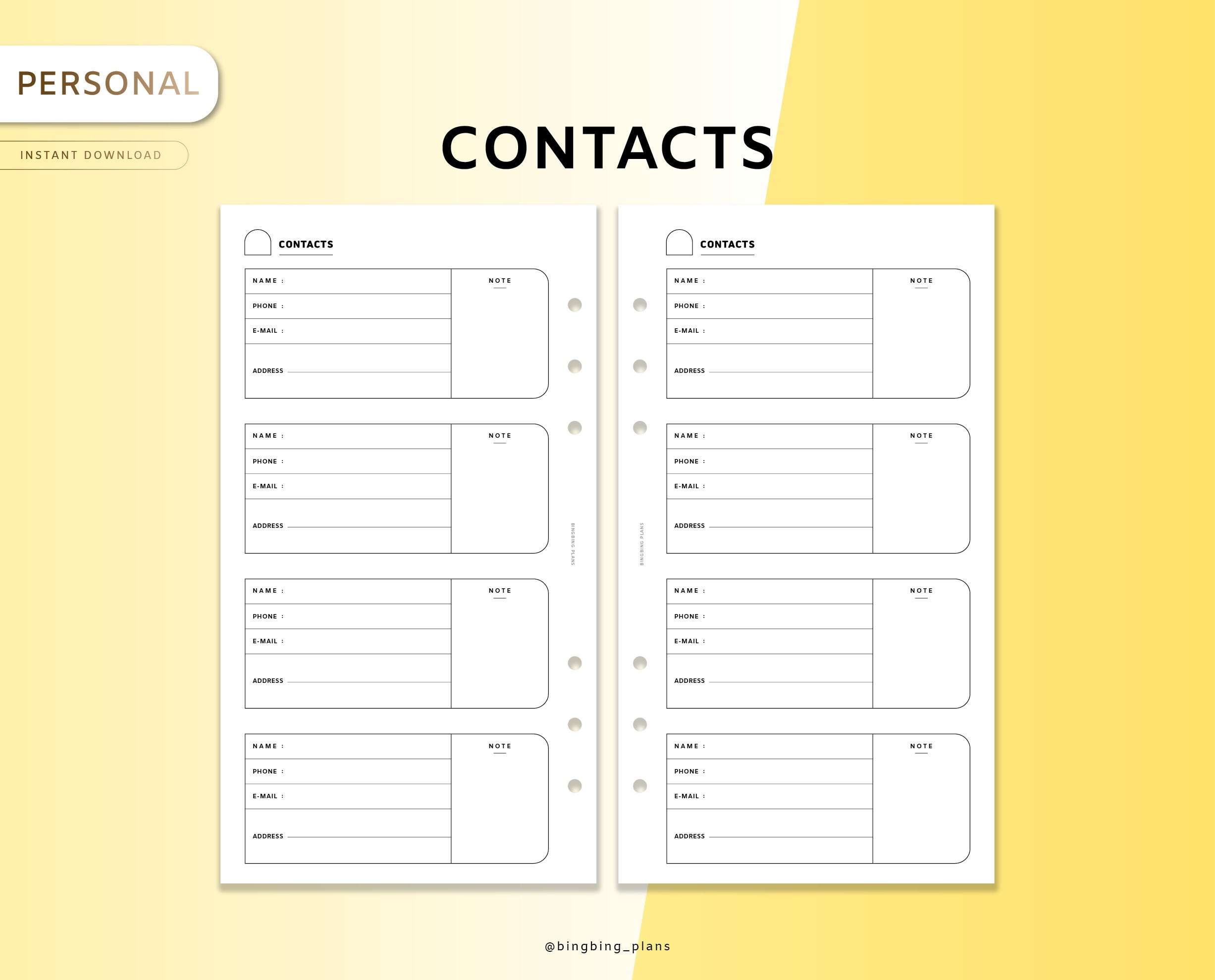 Personal : Contact List Printable Insert, Address Book, Personal ...