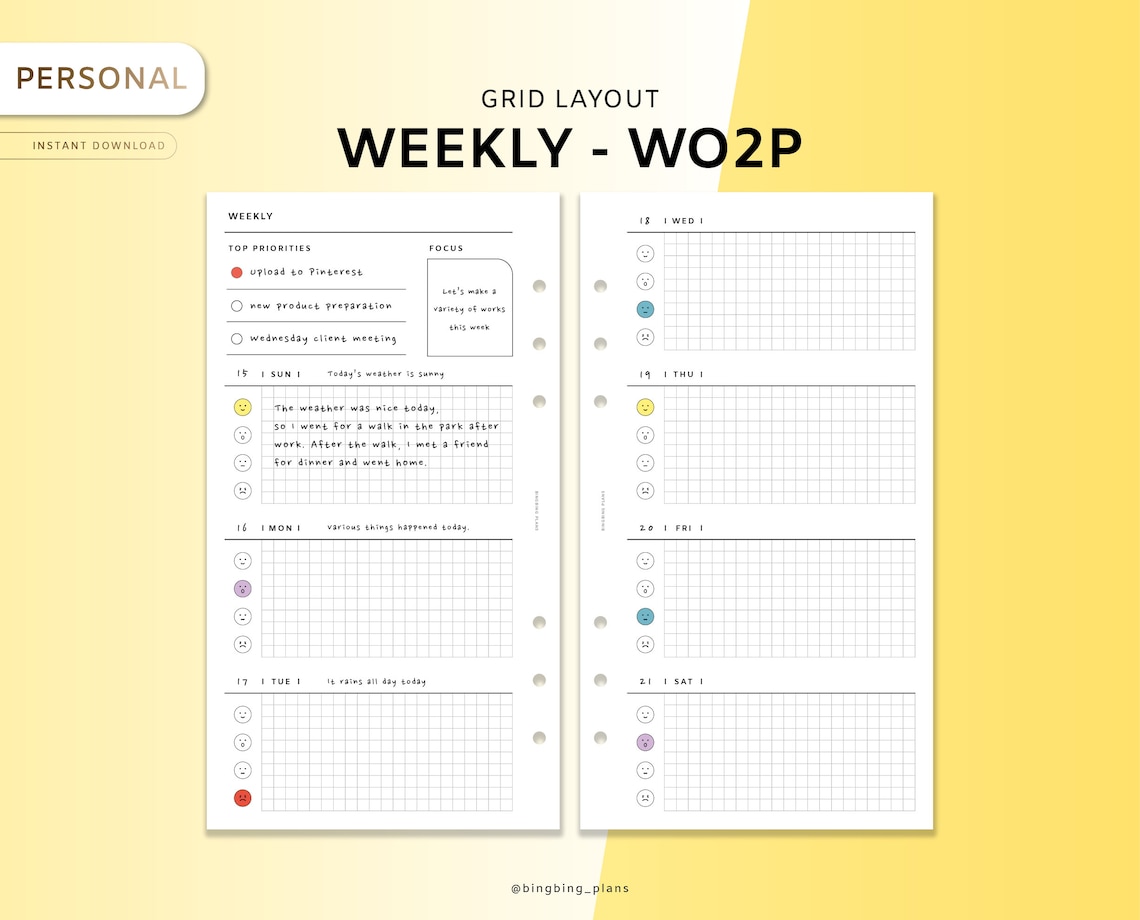 Weekly Planner WO2P Printable Planner Inserts Personal | Etsy