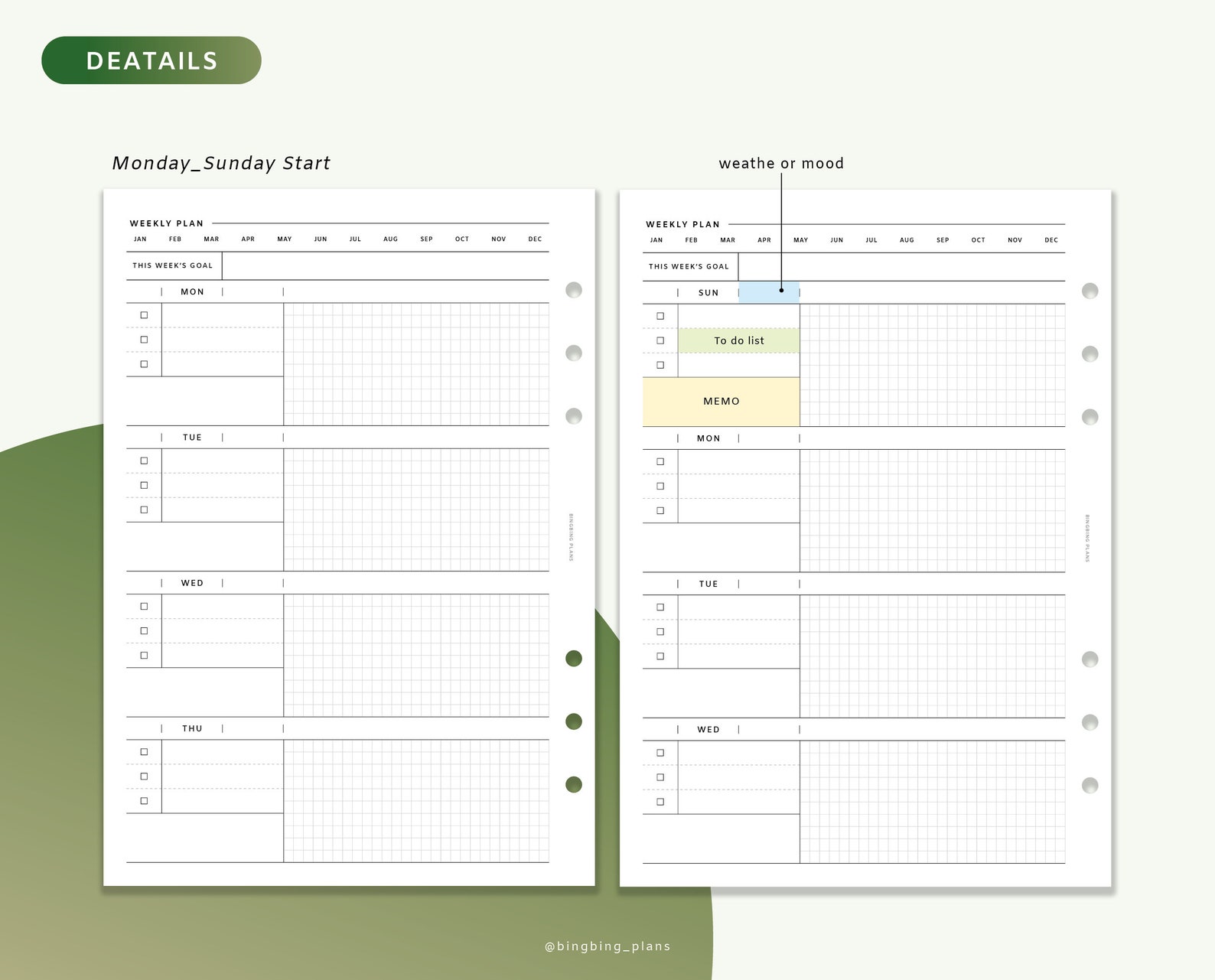 A6 Size : Weekly Undated Planner, WO2P , Week on Two Pages, Weekly ...