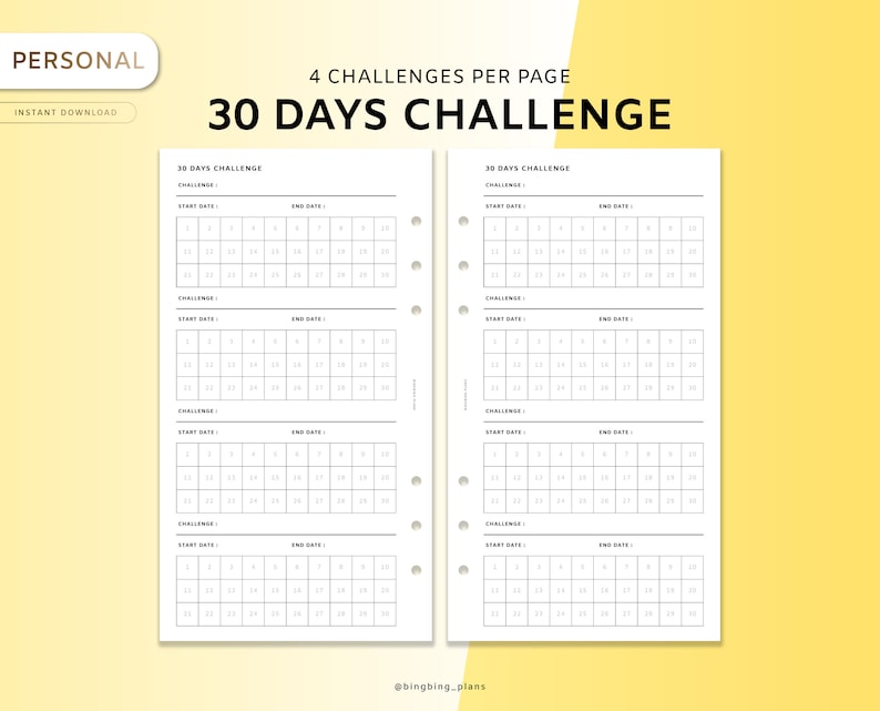 30 Day Challenge Tracker Printable Planner Inserts, Challenge Sheet ...