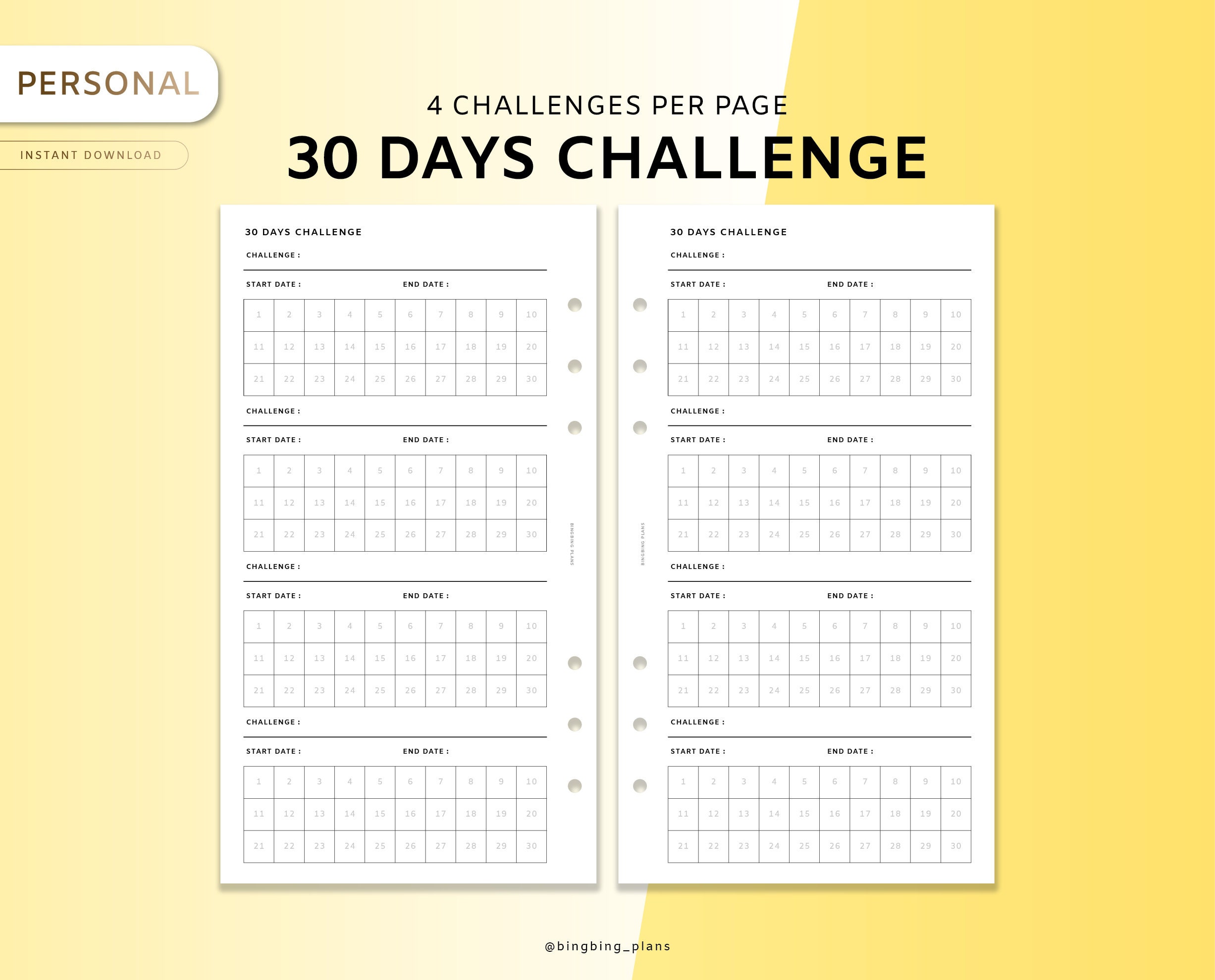 30 Day Challenge Tracker Printable Planner Inserts, Challenge Sheet ...