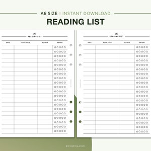 A6 Size : Reading List Template Book Planner Reading Log | Etsy
