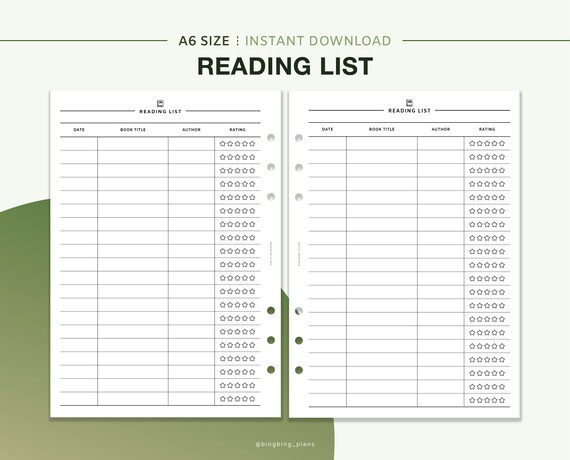 A6 Size : Reading List Template Book Planner Reading Log | Etsy