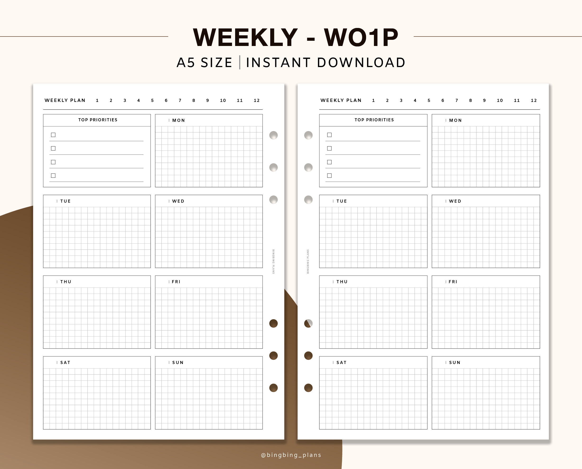Weekly Undated Planner A5 Printable Inserts Week on One - Etsy