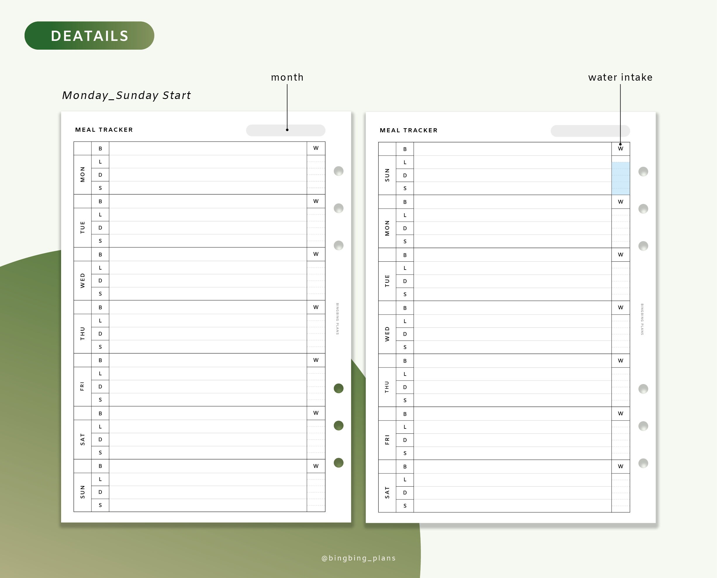 A6 Size : Weekly Meal Tracker Printable Planner Inserts, Meal Log ...