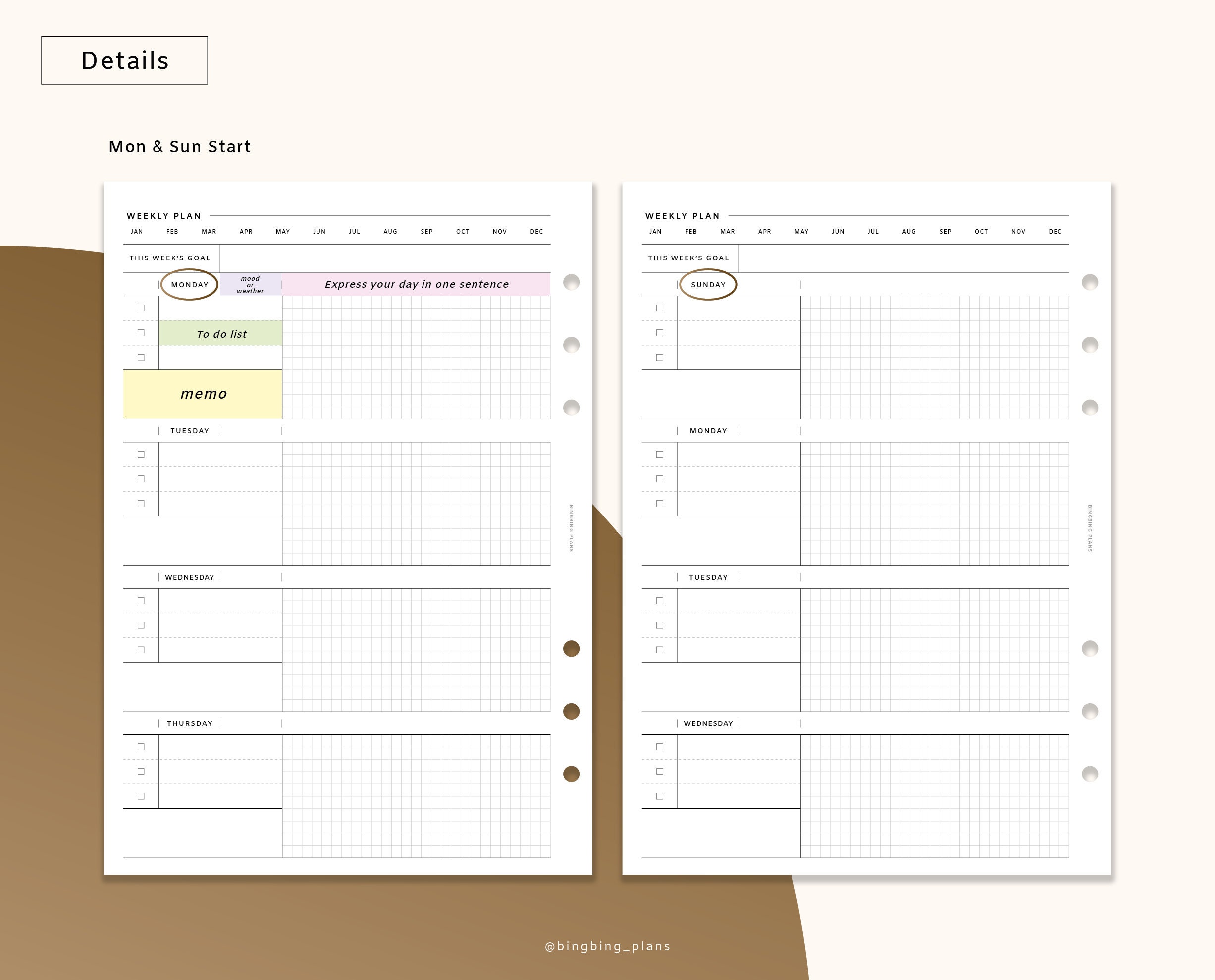 WO2P Weekly Undated Planner, A5 Printable Inserts, Week on Two Pages ...