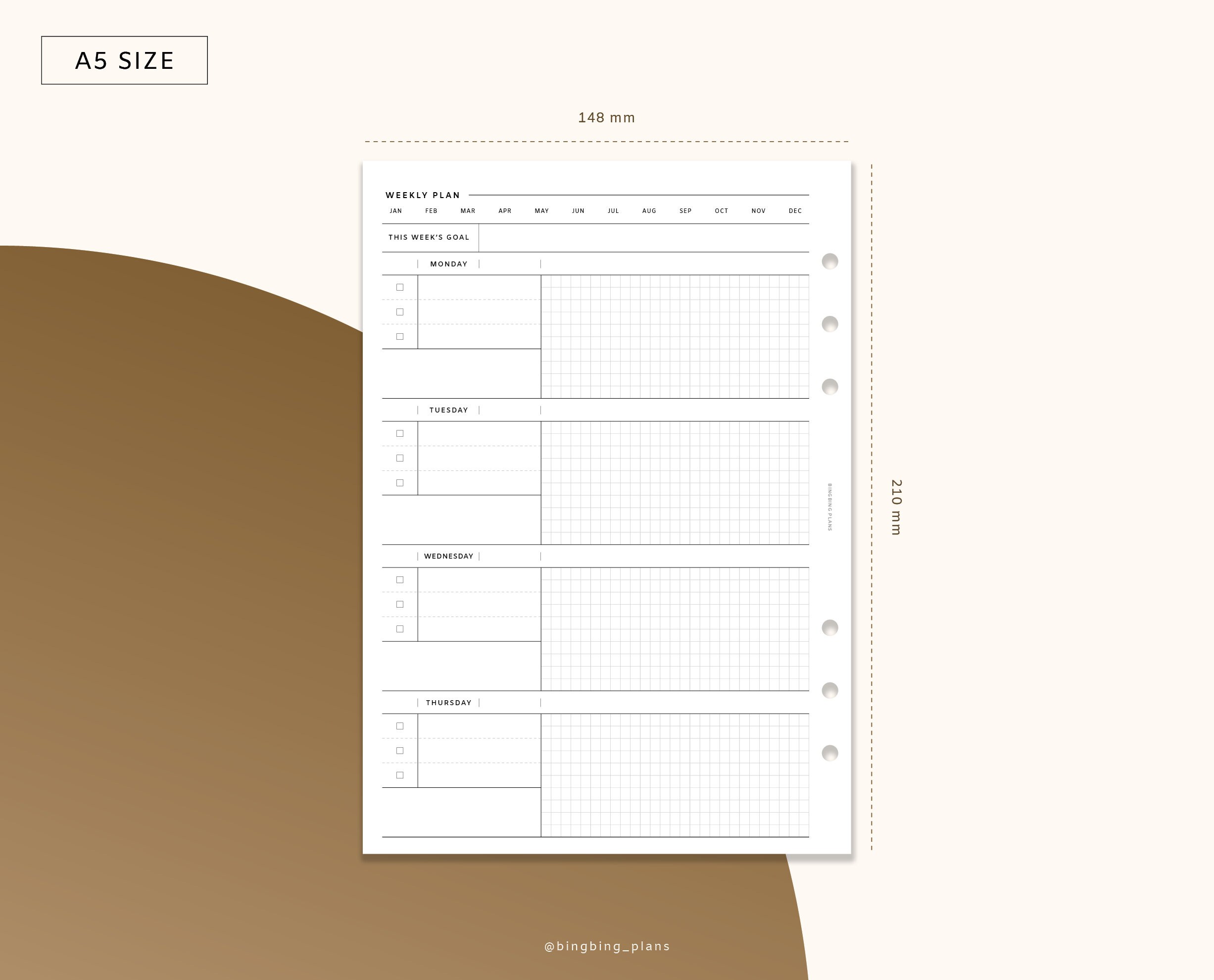 WO2P Weekly Undated Planner, A5 Printable Inserts, Week on Two Pages ...