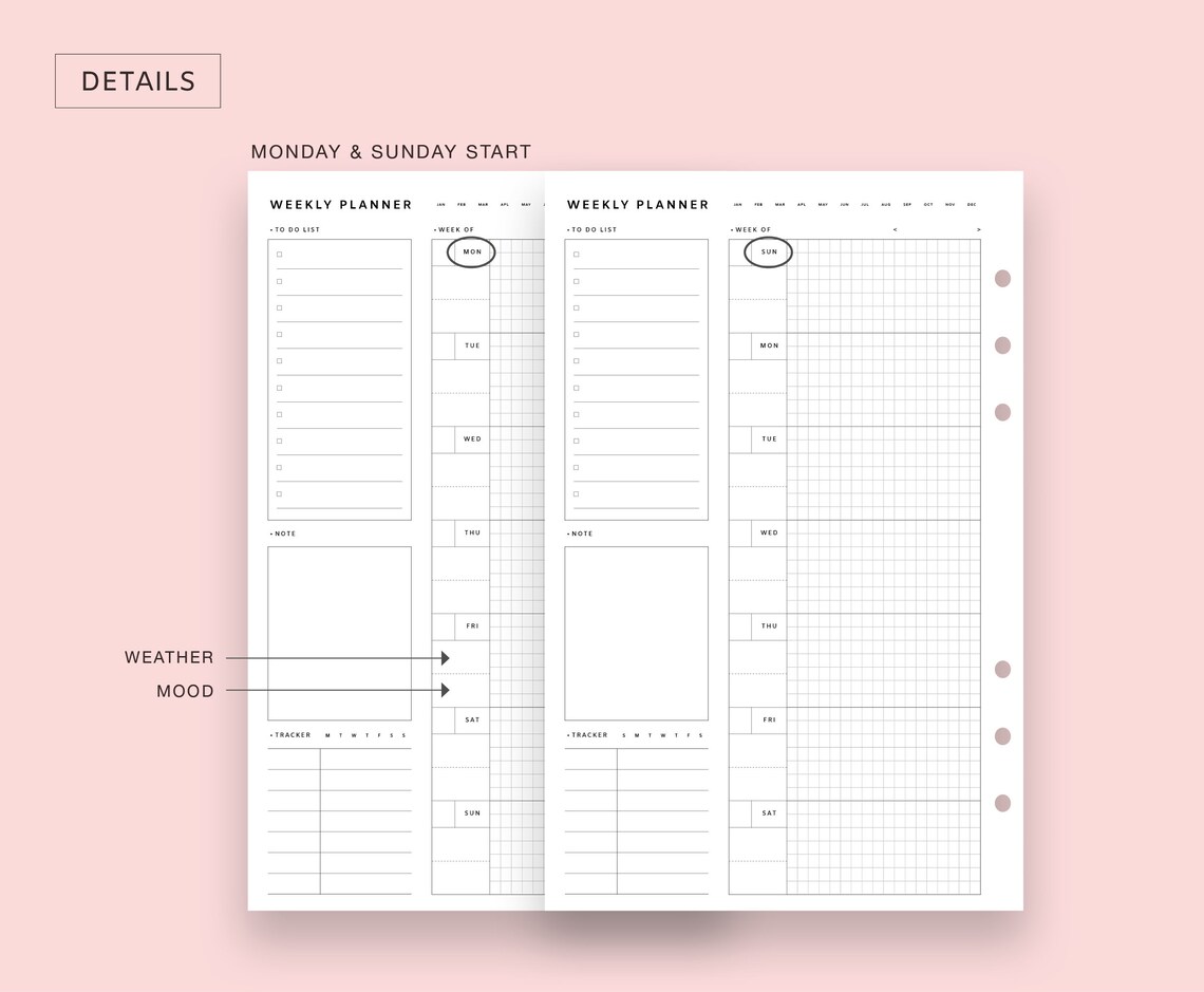 Weekly Planner Printable Planner Mon / Sun Start Meal Log Tracker to Do ...
