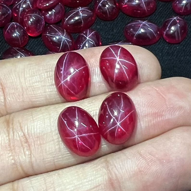 Beautiful Red Star Ruby Cabochon Gemstone Oval Shape Stone Amazing ...