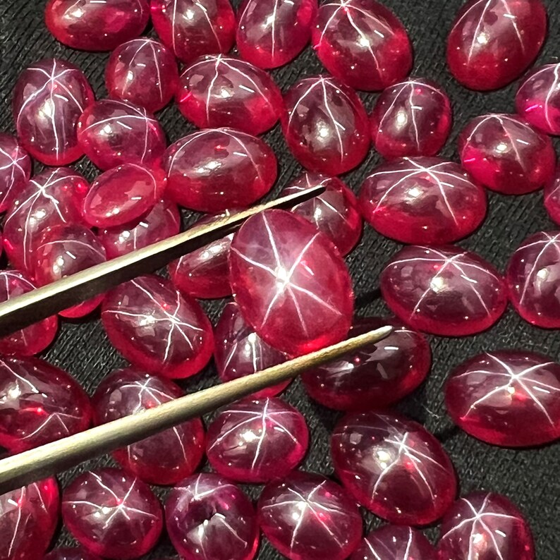 Beautiful Red Star Ruby Cabochon Gemstone Oval Shape Stone Amazing ...