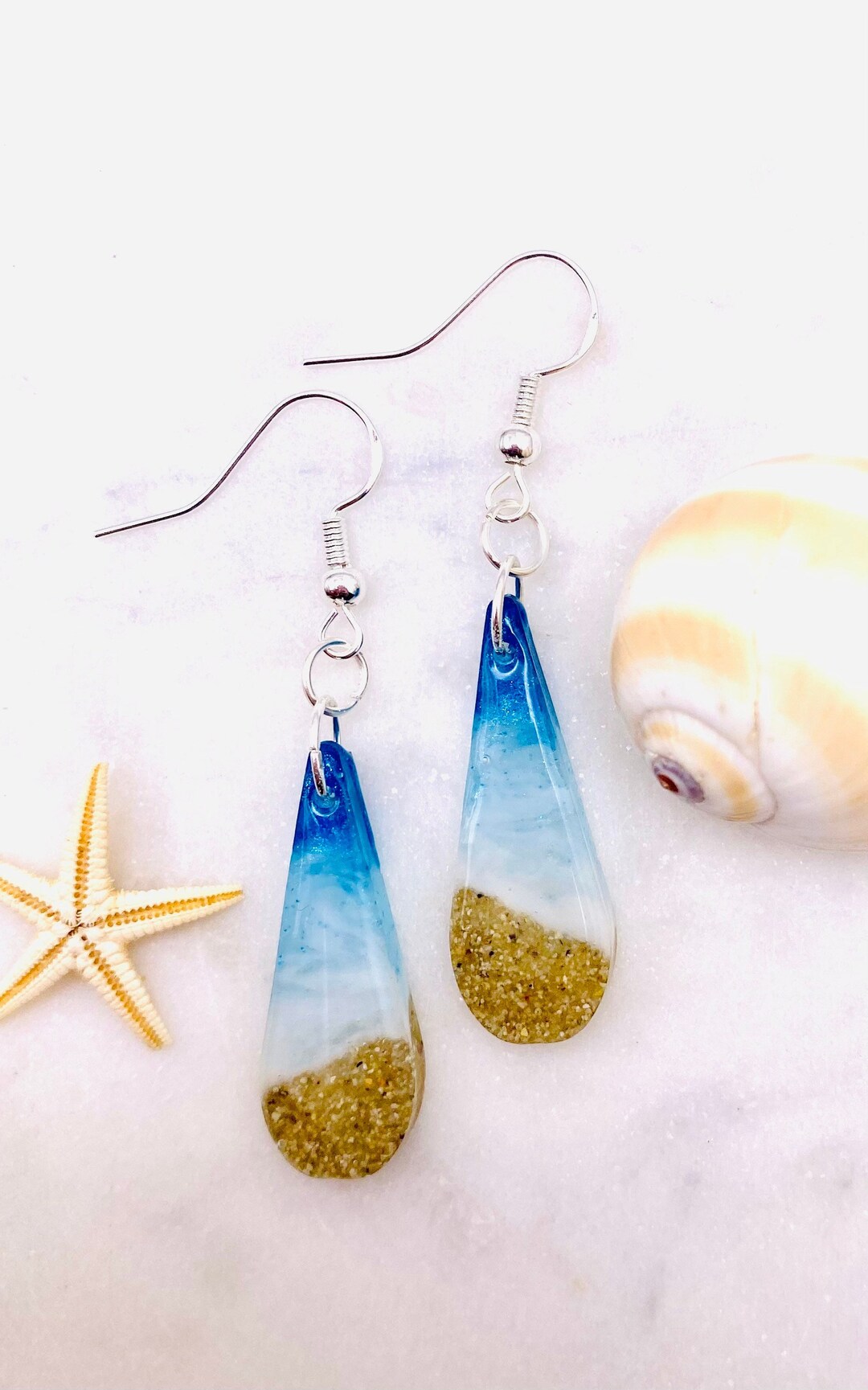 Baby Blue Ocean Teardrop Resin Earrings, Hypoallergenic Sterling Silver ...