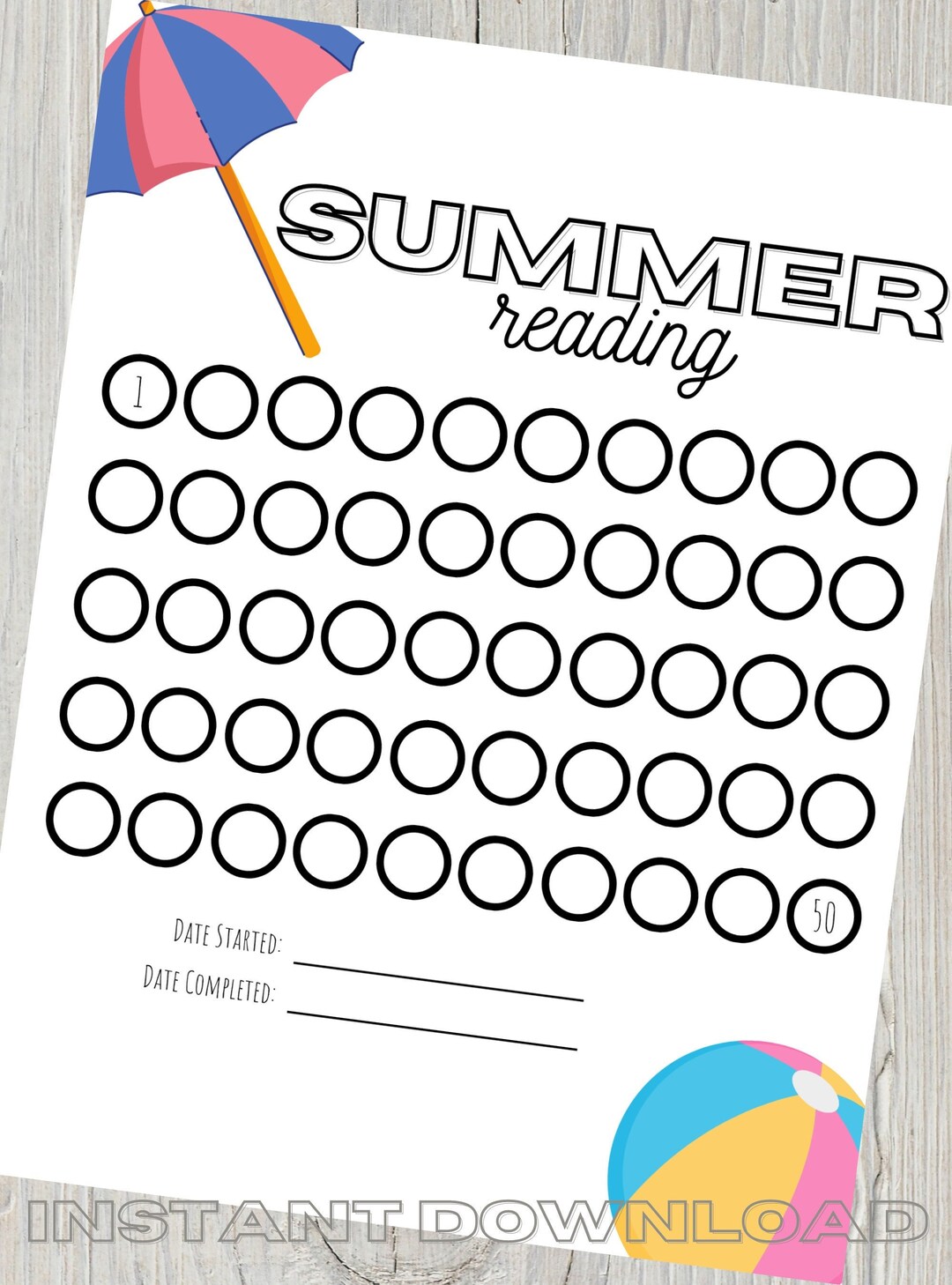 INSTANT DOWNLOAD Summer Reading Log and Tracker 50 - Etsy