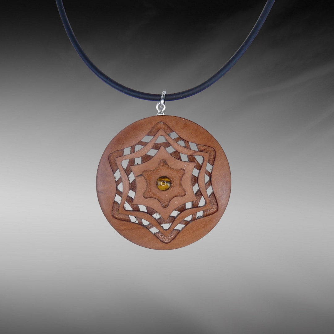 Wooden Pendant Made of Serviceberry Wood, Tiger Eye Stone, Ornaments ...