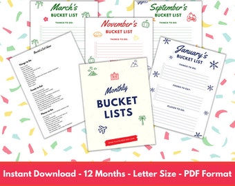Printable Yearly Activities | 12 Months Bucket List | Christmas Gift ...
