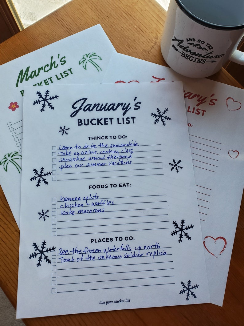 Monthly Bucket Lists | Instant Download | 12 Printable Bucket List ...