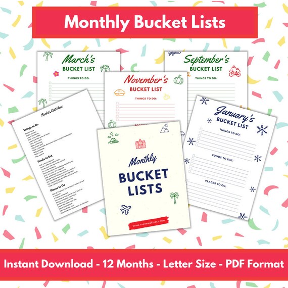 Monthly Bucket Lists Instant Download 12 Printable Bucket | Etsy