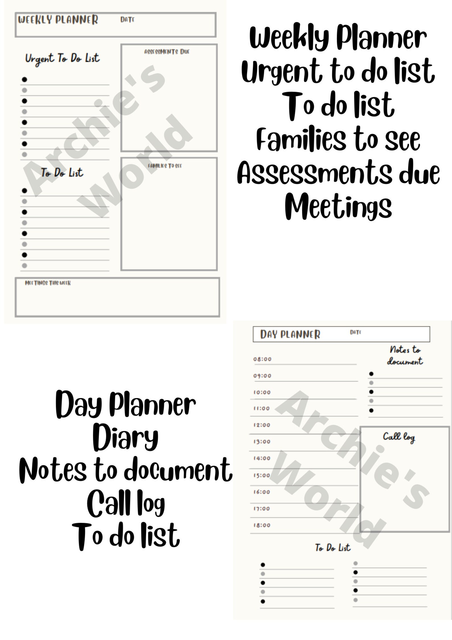 Grey Social Work Printable / Digital Download Daily, Weekly Planner ...