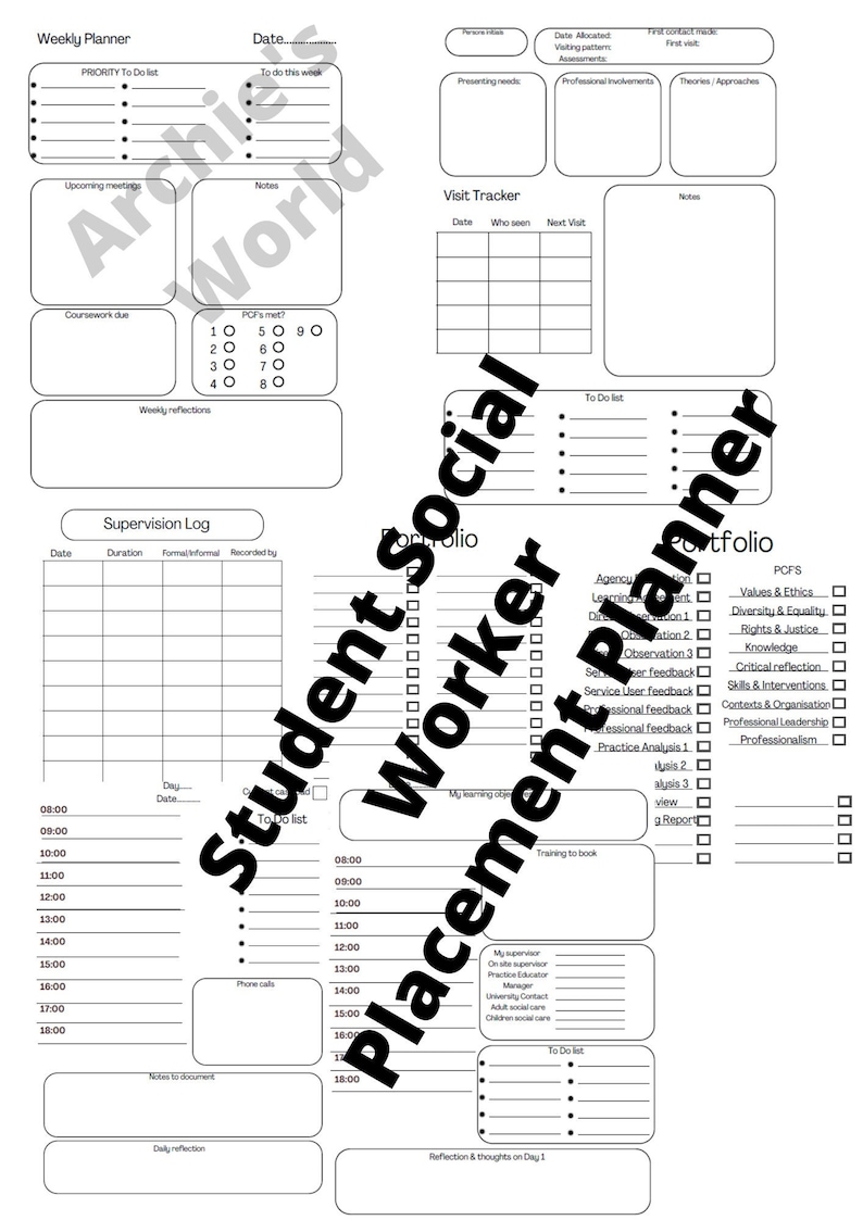 Student Social Worker Placement Planner / Diary - University Placement ...