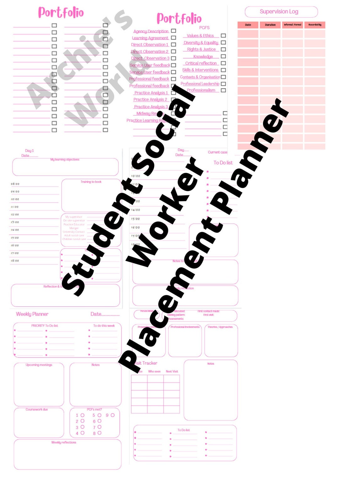 PINK Student Social Worker Placement Planner / Diary - University ...