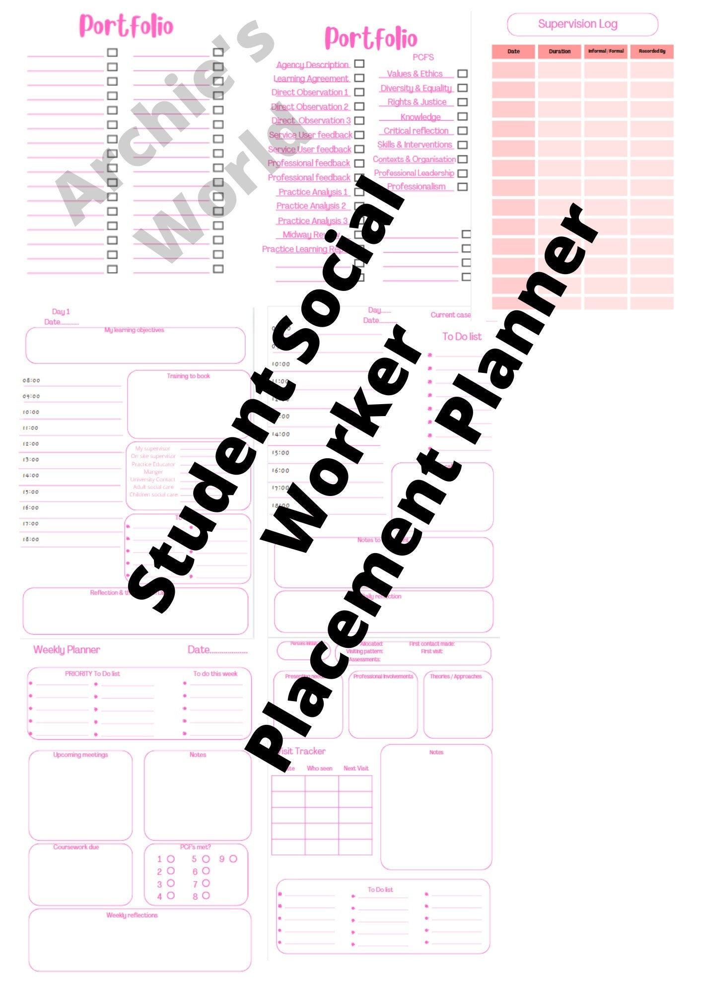 PINK Student Social Worker Placement Planner / Diary - University ...