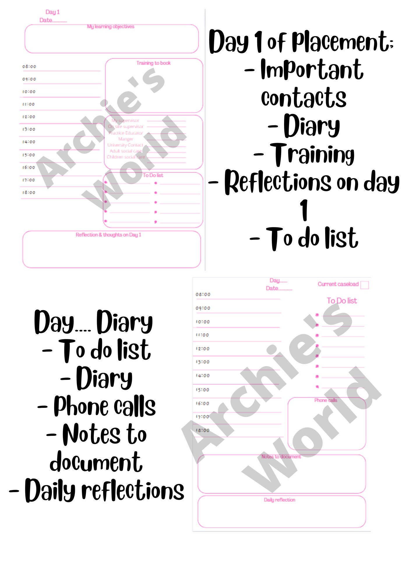 PINK Student Social Worker Placement Planner / Diary - University ...
