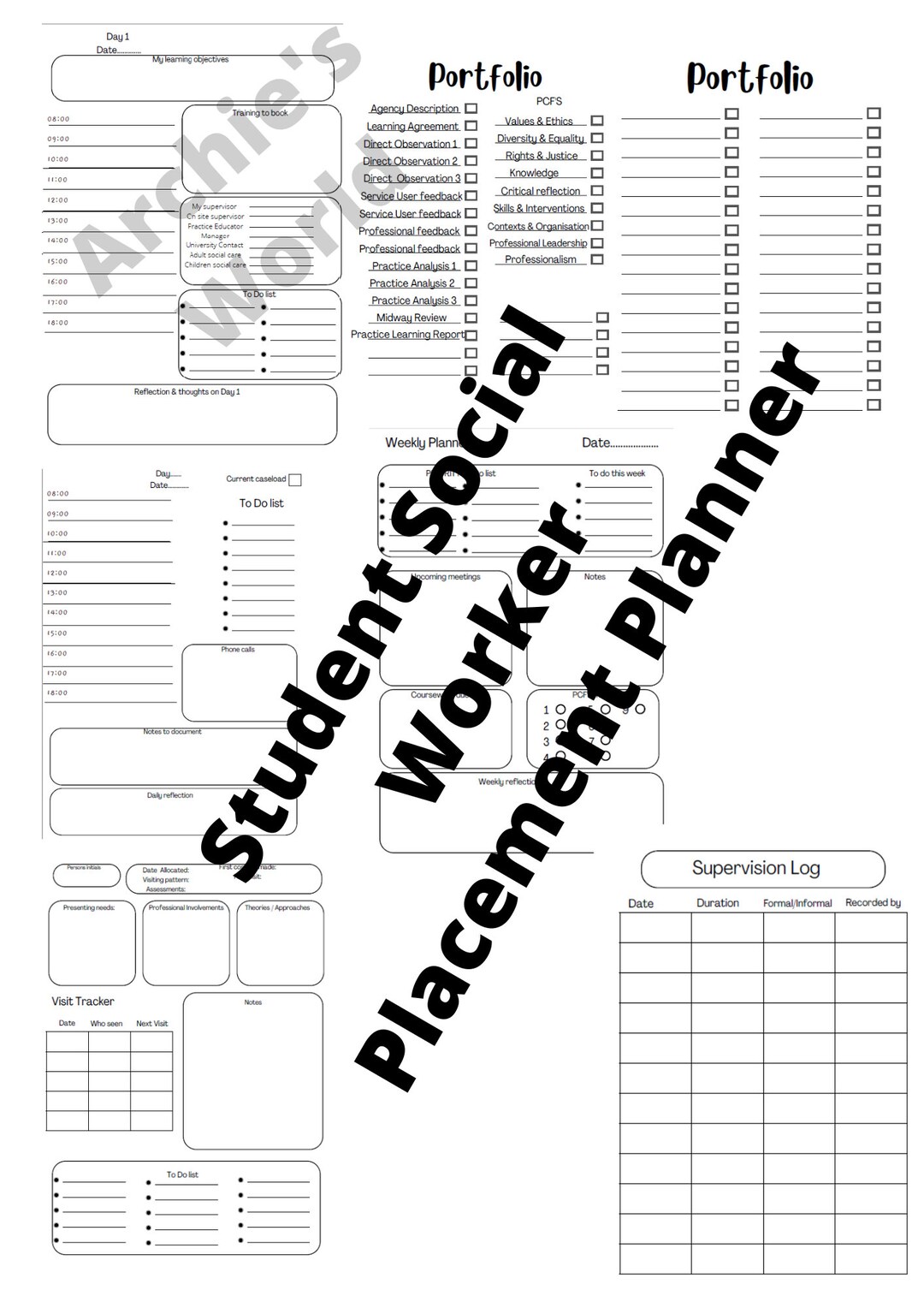 Student Social Worker Placement Diary / Planner - Digital Download ...