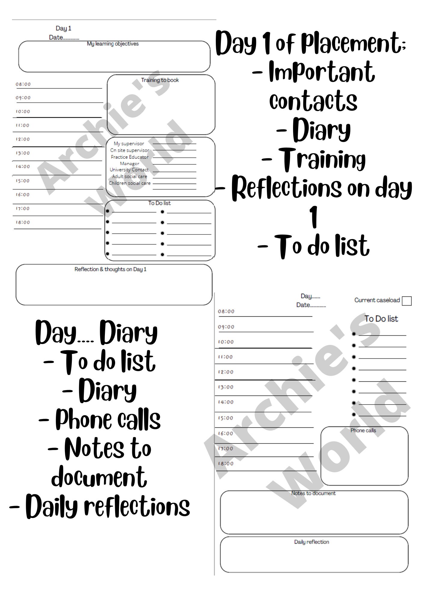 Student Social Worker Placement Diary / Planner - Digital Download - University - Social Work - Etsy