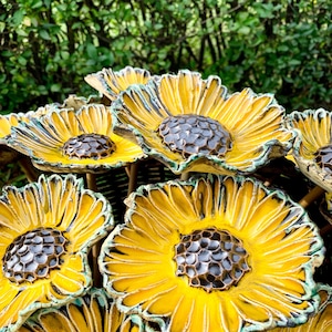 Ceramic Sunflower - Summer & Fall Flower Decor for Garden Stakes and ...