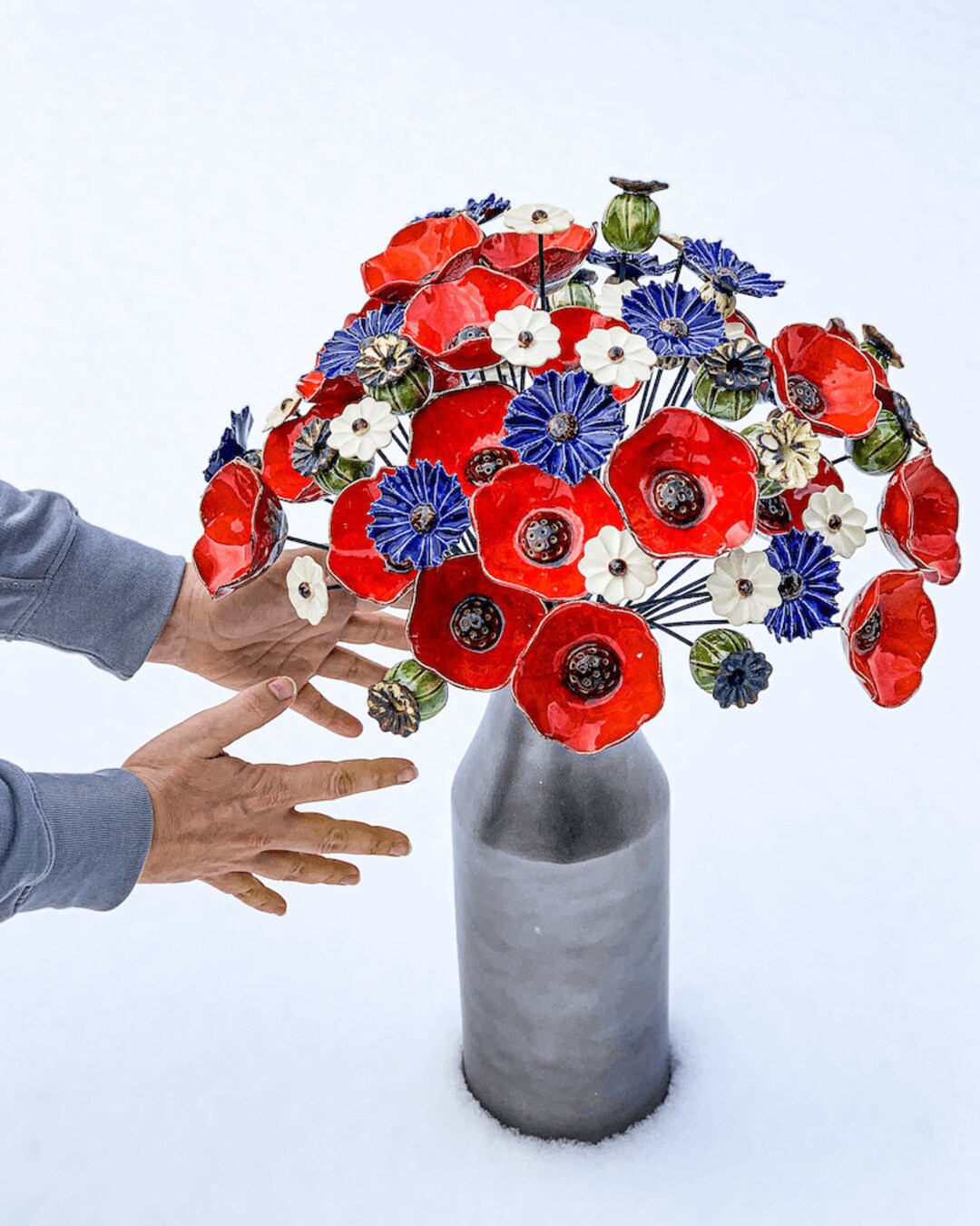 X-large Poppy-cornflower Bouquet (38 Flowers) - Floral Arrangement of ...