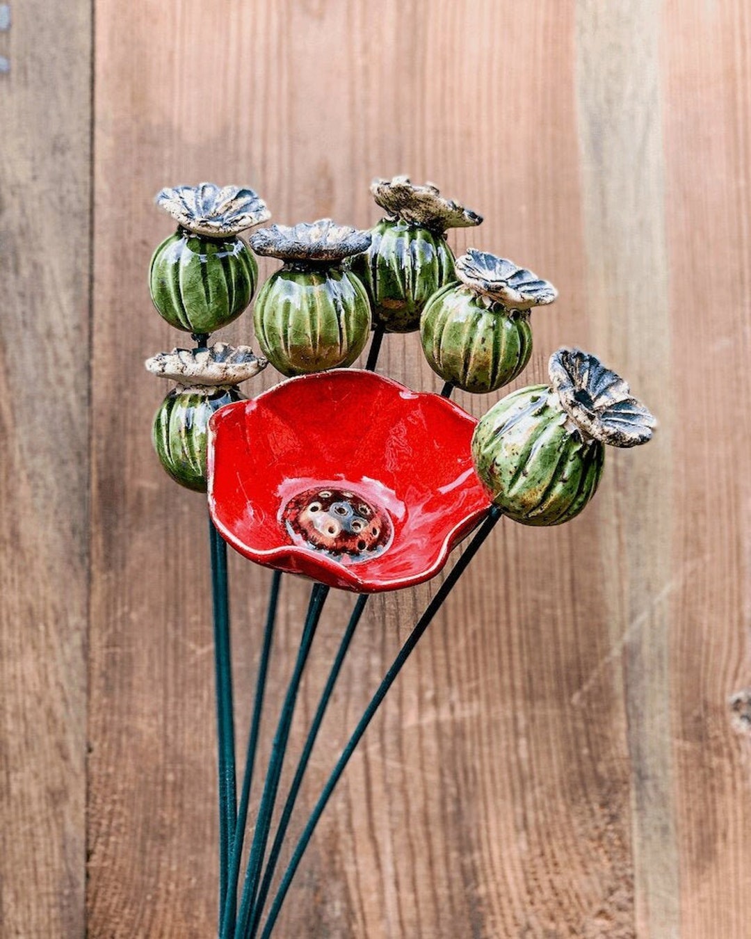 Ceramic Poppy Head - Handmade Flower (1 Pc), Perfect Addition to Poppy ...