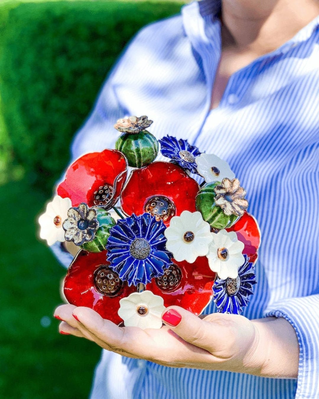 Small Ceramic Poppy Cornflower Bouquet (16 Flowers) - Exceptional Faux ...