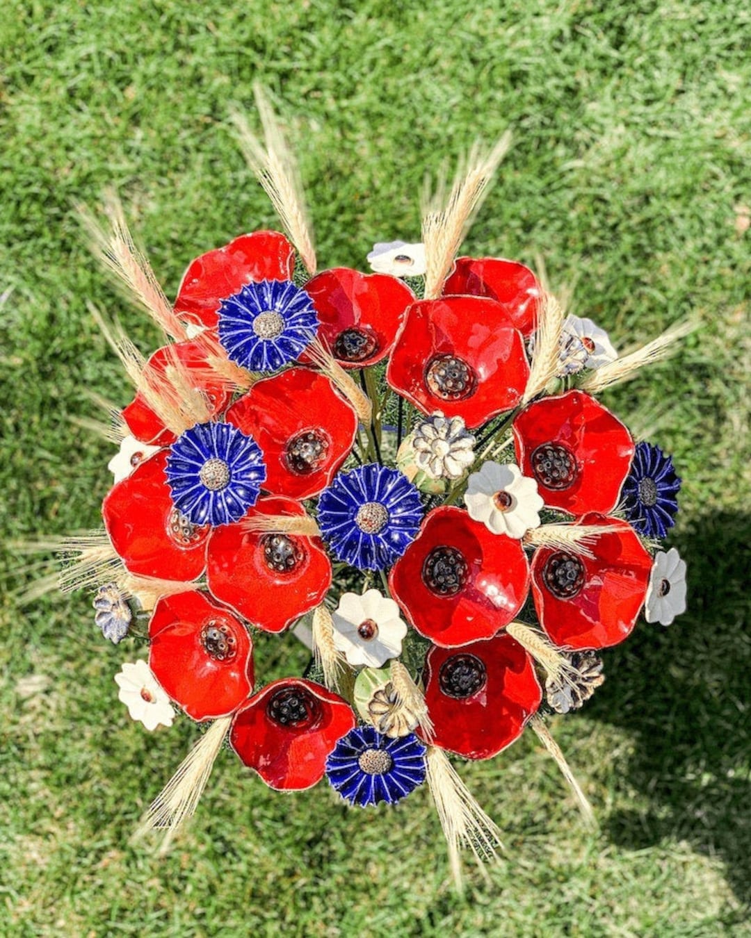 Large Poppy-cornflower Bouquet (28 Flowers) - Floral Centerpiece of ...
