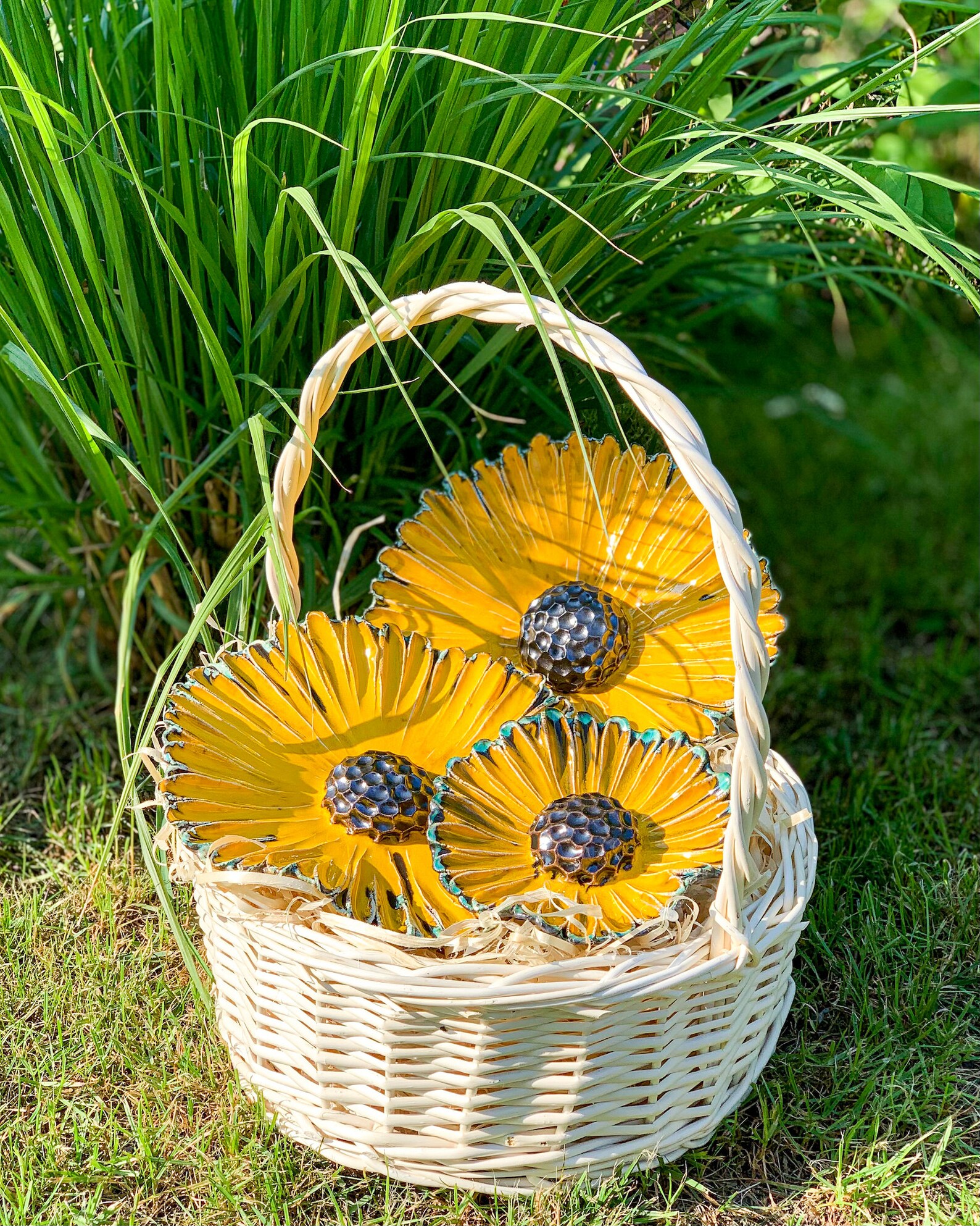 Ceramic Sunflower - Summer & Fall Flower Decor for Garden Stakes and ...