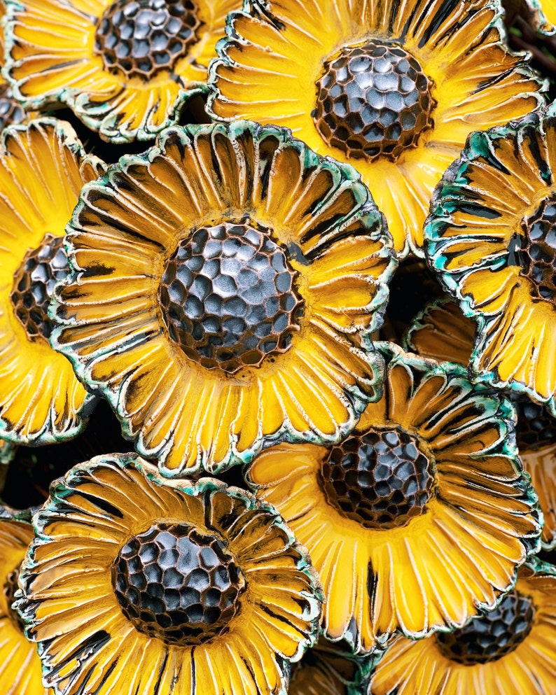 Ceramic Sunflower - Summer & Fall Flower Decor for Garden Stakes and ...