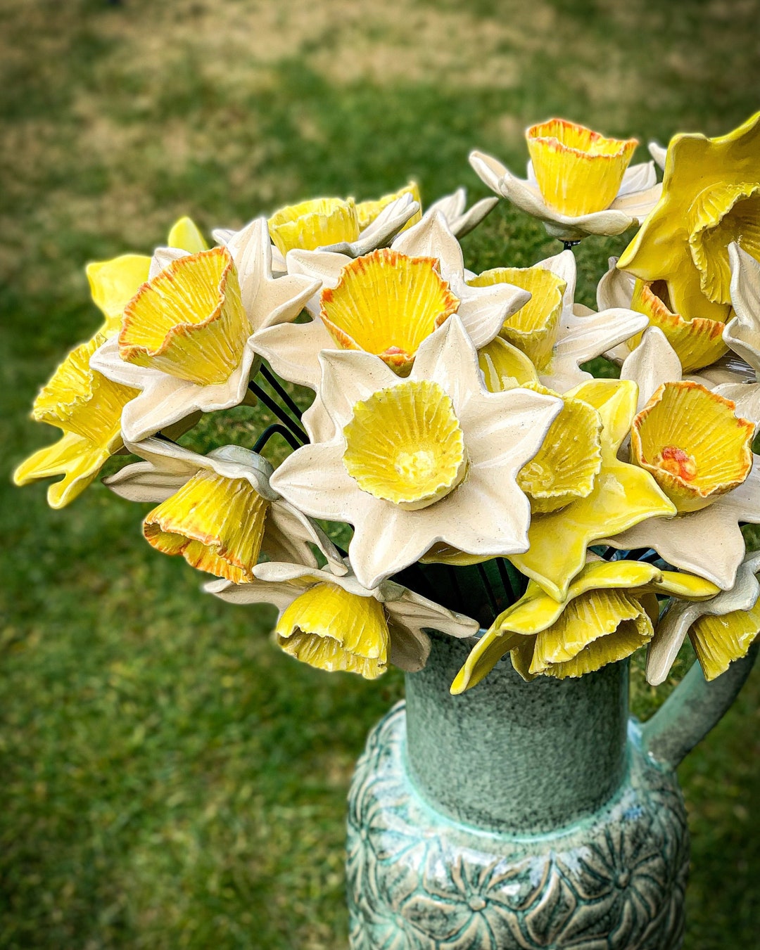 Ceramic Daffodil Bouquet - Spring & Easter Floral Arrangement, Handmade ...