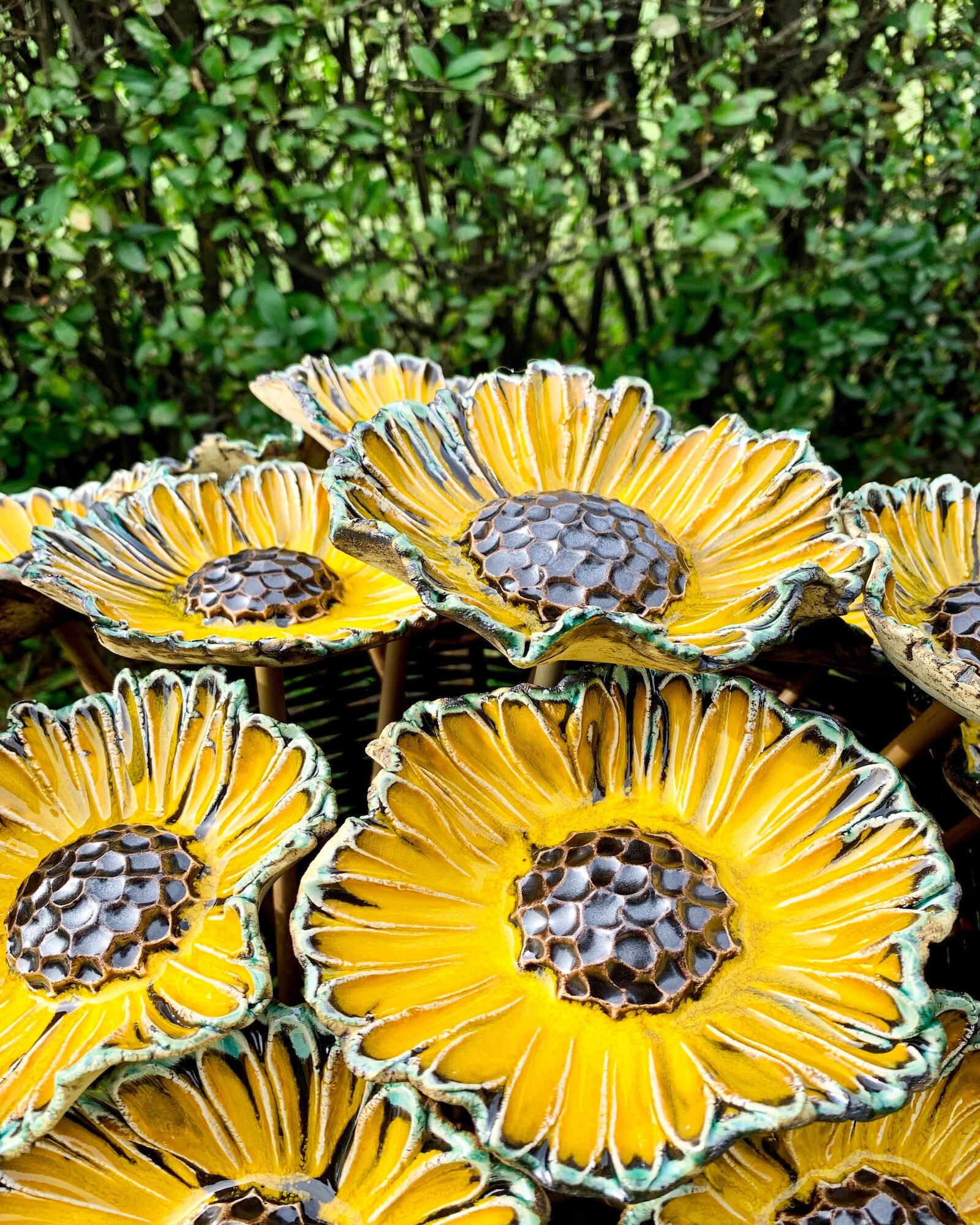 Ceramic Sunflower - Summer & Fall Flower Decor for Garden Stakes and ...