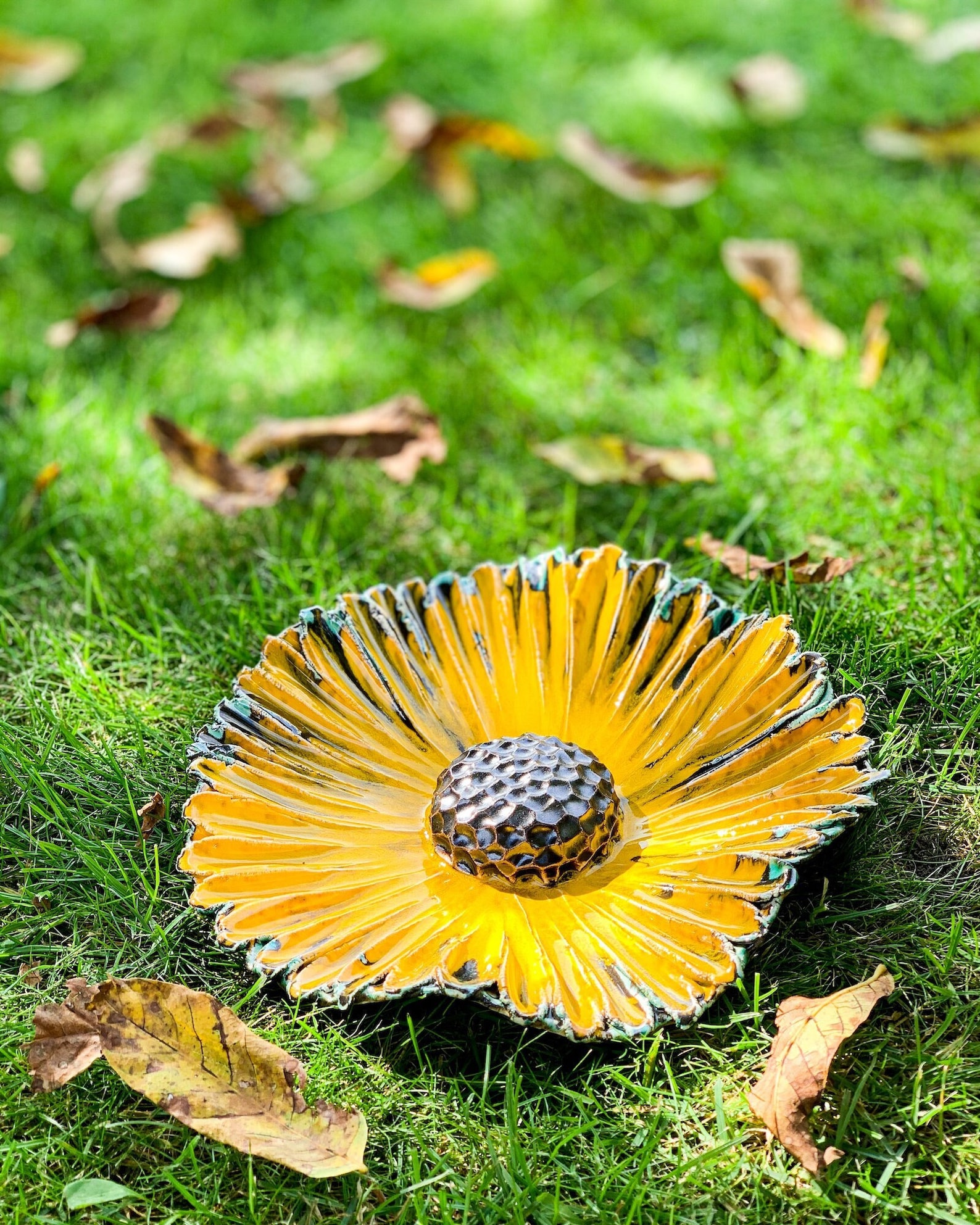 Large Ceramic Sunflower - Summer & Fall Flower Decor for Garden Stakes ...