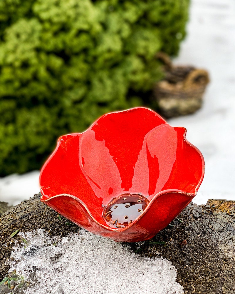 Large Ceramic Poppy Decorative Bowl Faux Flower Handmade - Etsy