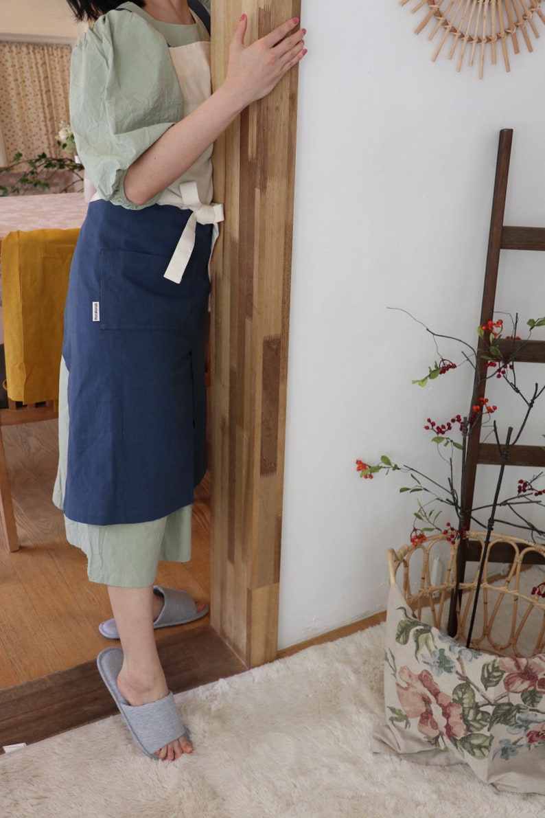 3 Colors Linen Apron/ Washed Linen/ Full Apron Soft Linen/ Color Blocks ...
