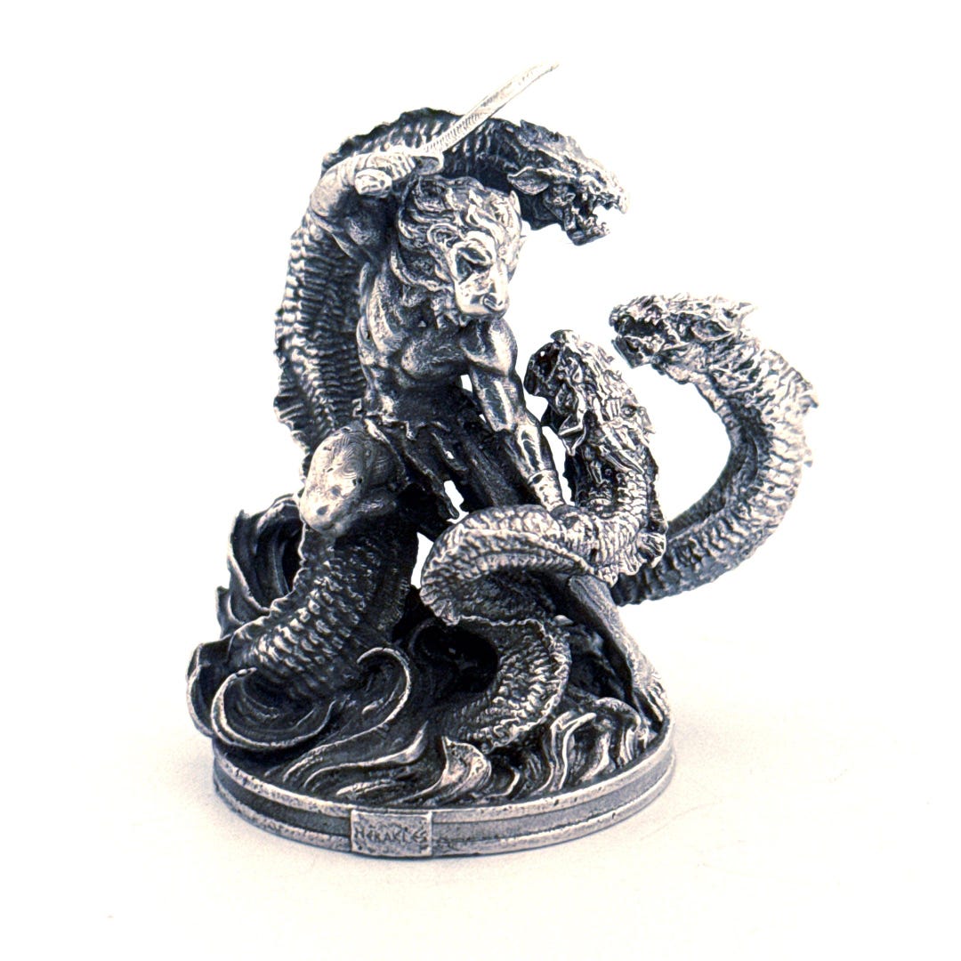 Hercules Vs Hydra V2 | Gold Spartan 999 Silver Statue | Hand-poured ...