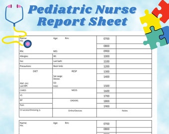 Picu/peds Nurse Brain Report Sheet - Etsy